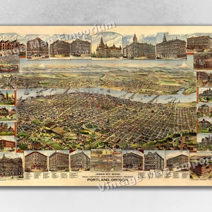 1890 Portland, Oregon Map - Panoramic Old City Map - Historic Birds Eye ...