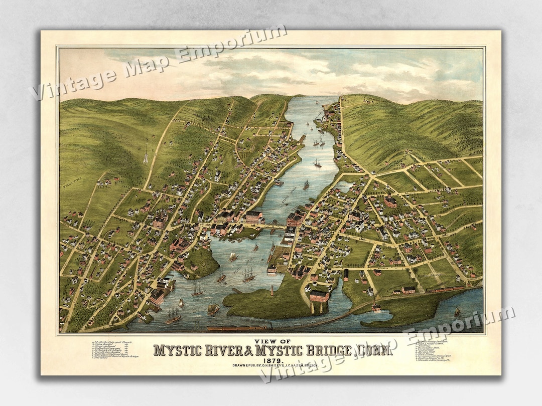 1879 Mystic River, Connecticut Map - Panoramic Old City Map - Historic ...