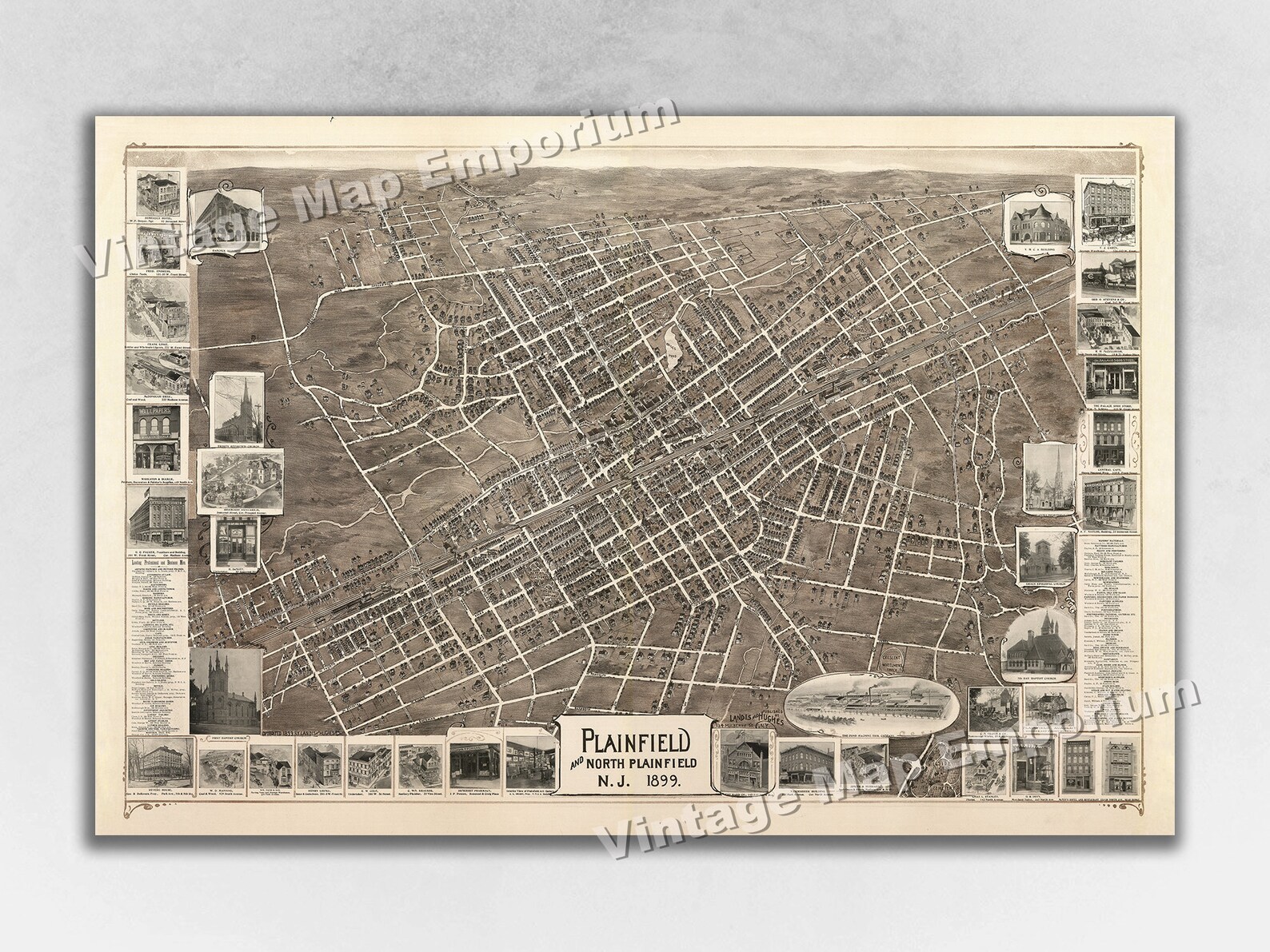 1899 Plainfield, New Jersey Map - Panoramic Old City Map - Historic ...