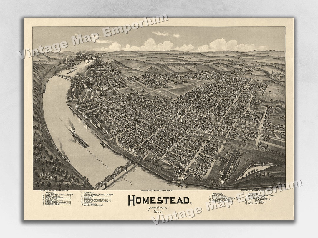 1902 Homestead, Pennsylvania Map - Panoramic Old City Map - Historic ...