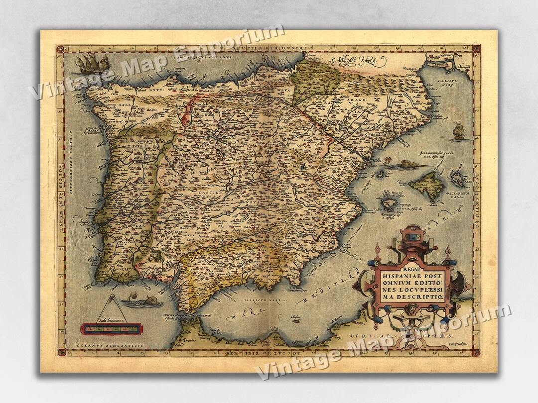 Spain (hispania) 1570 Orbis Terrarum - Historic Abraham Ortelius Map ...
