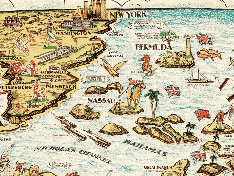 Story of the West Indies 1936 Vintage Style Caribbean Map - Vintage ...