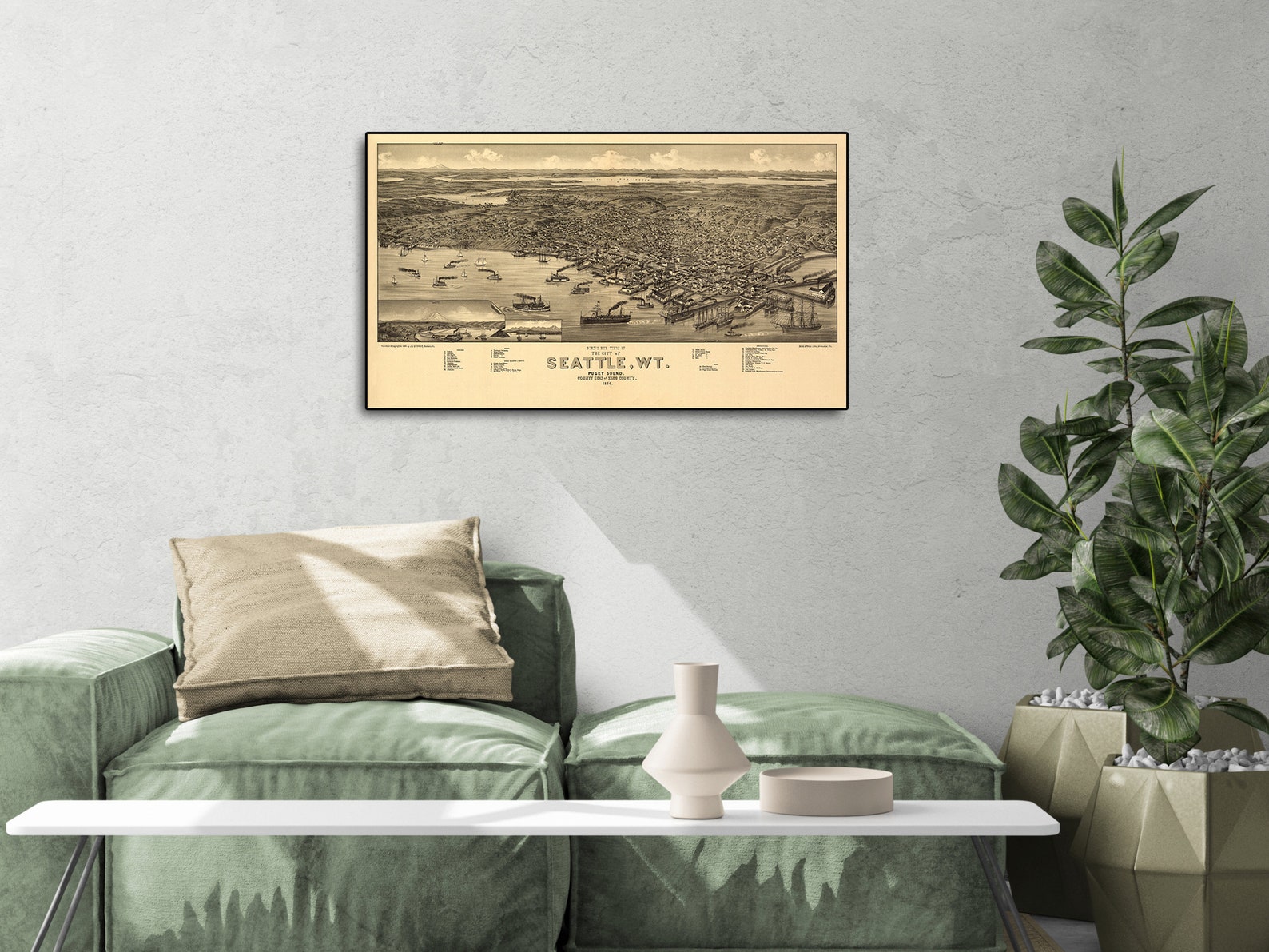 1884 Seattle, Washington Map - Panoramic Old City Map - Historic Birds ...