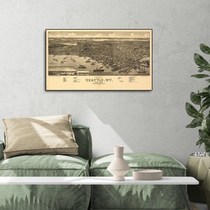 1884 Seattle, Washington Map - Panoramic Old City Map - Historic Birds ...