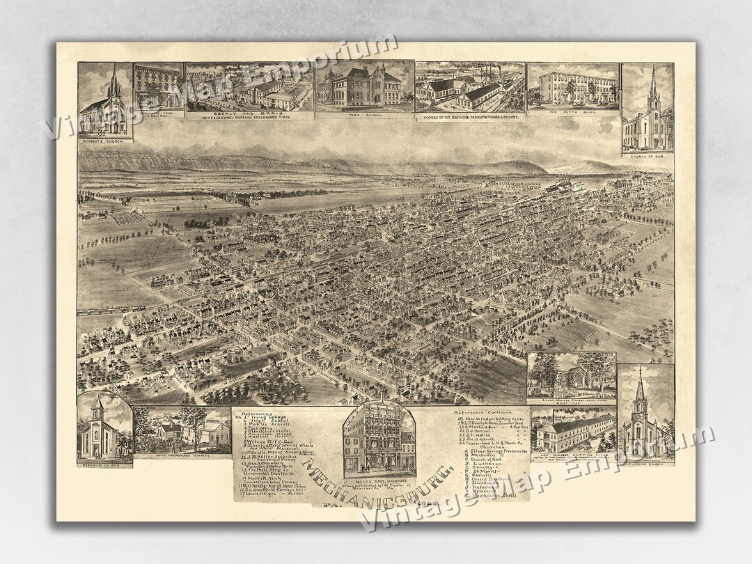 1903 Mechanicsburg, Pennsylvania Map - Panoramic Old City Map ...