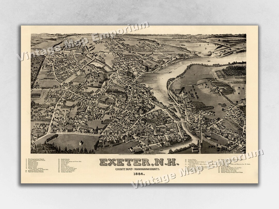 1884 Exeter, New Hampshire Map - Panoramic Old City Map - Historic ...