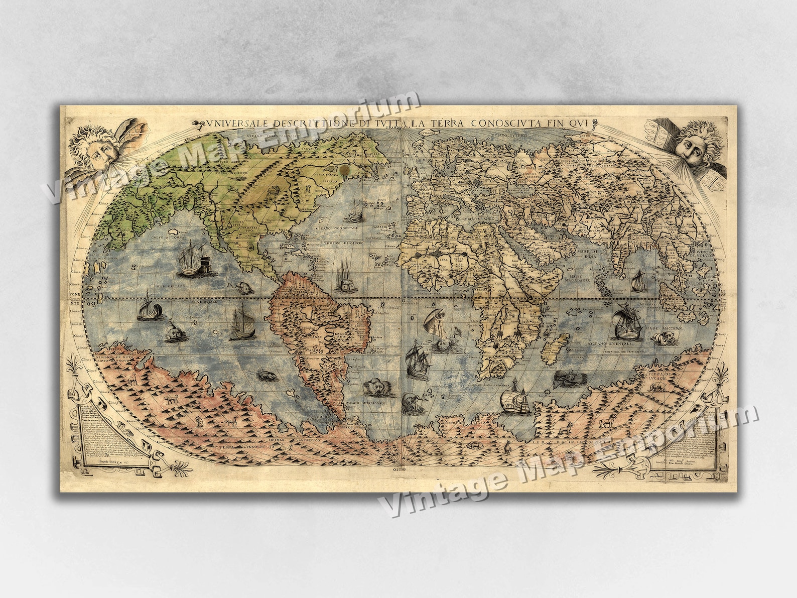 1565 Known World Map and of the Americas by Gastaldi Bertelli - Vintage ...