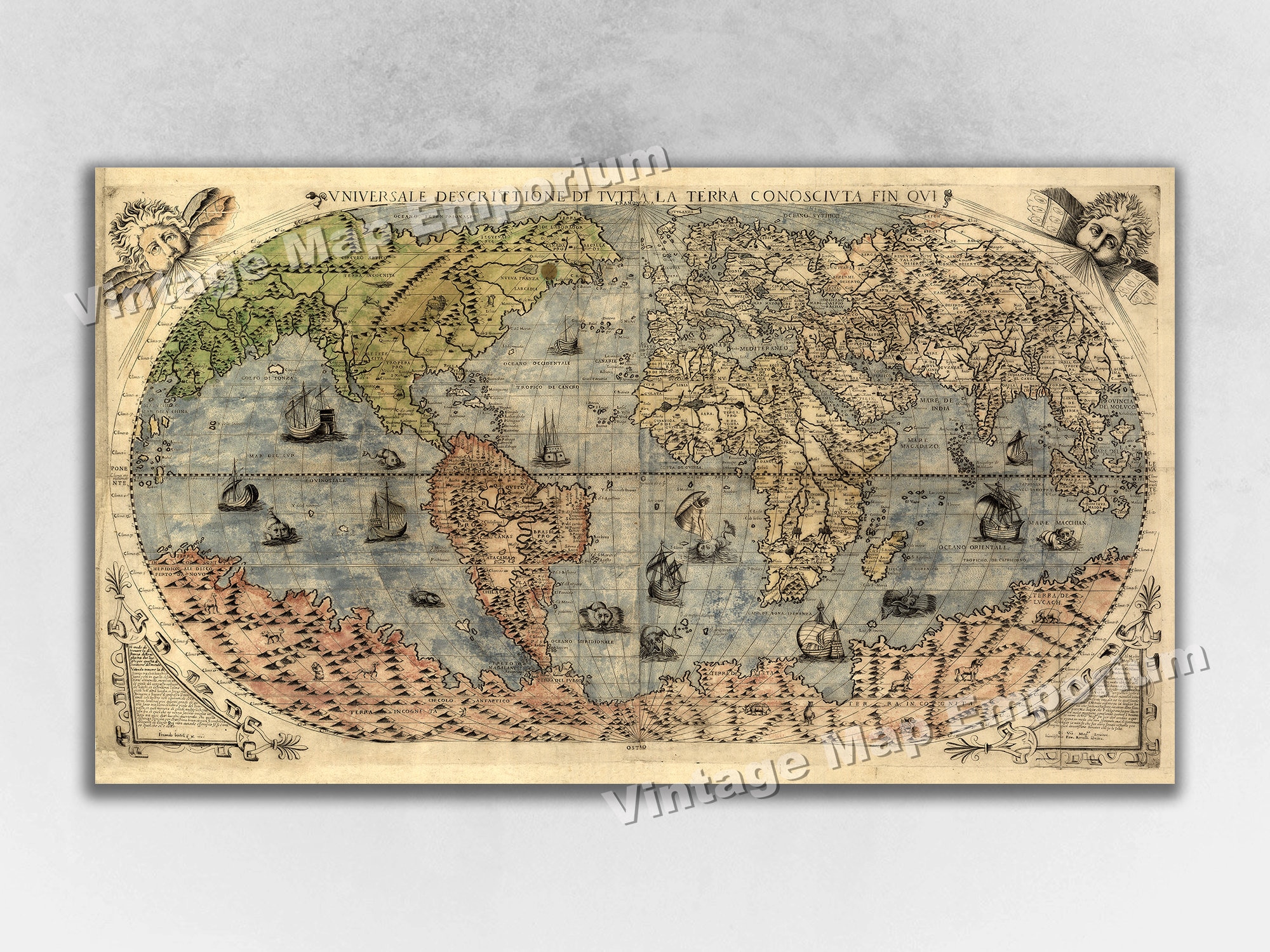 1565 Known World Map and of the Americas by Gastaldi Bertelli - Vintage ...