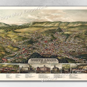 1881 North Adams, Massachusetts Map - Panoramic Old City Map - Historic ...