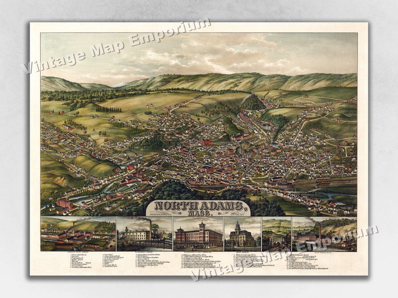 1881 North Adams Massachusetts Map Panoramic Old City Map - Etsy