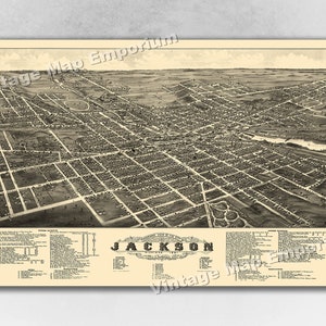 1881 Jackson, Michigan Map - Panoramic Old City Map - Historic Birds ...