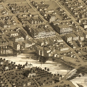 1868 Niles, Michigan Map Panoramic Old City Map Historic Birds Eye View ...