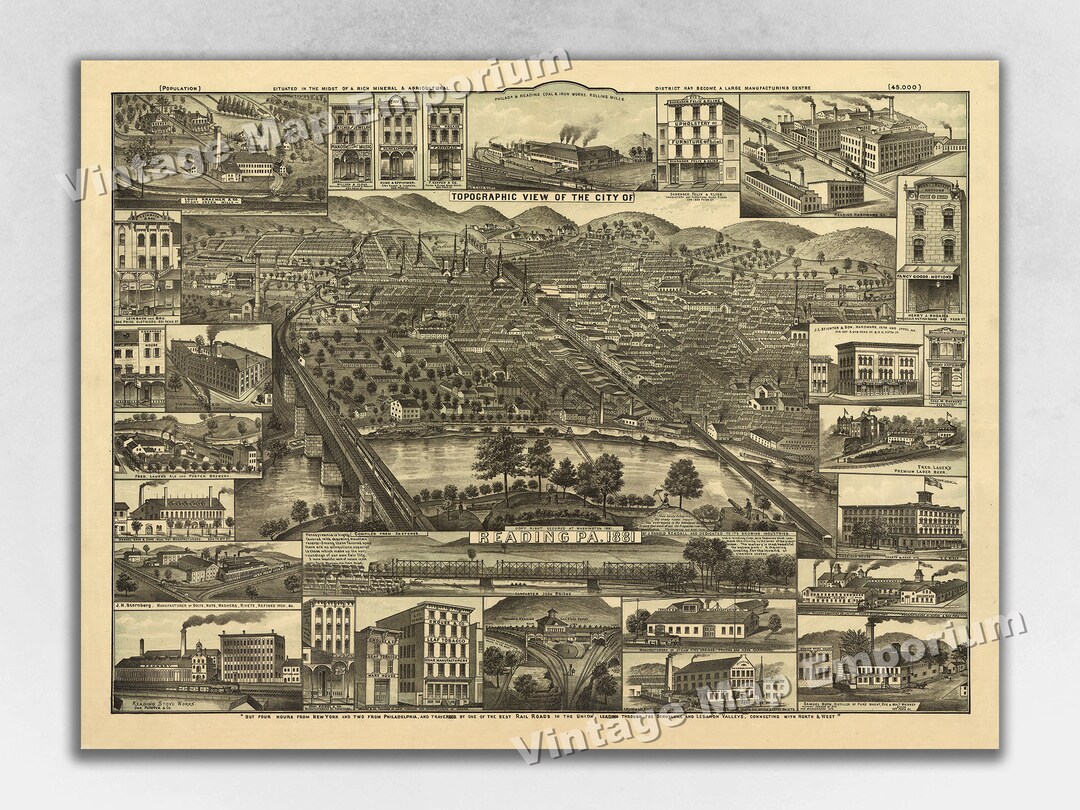 1881 Reading, Pennsylvania Map - Panoramic Old City Map - Historic ...