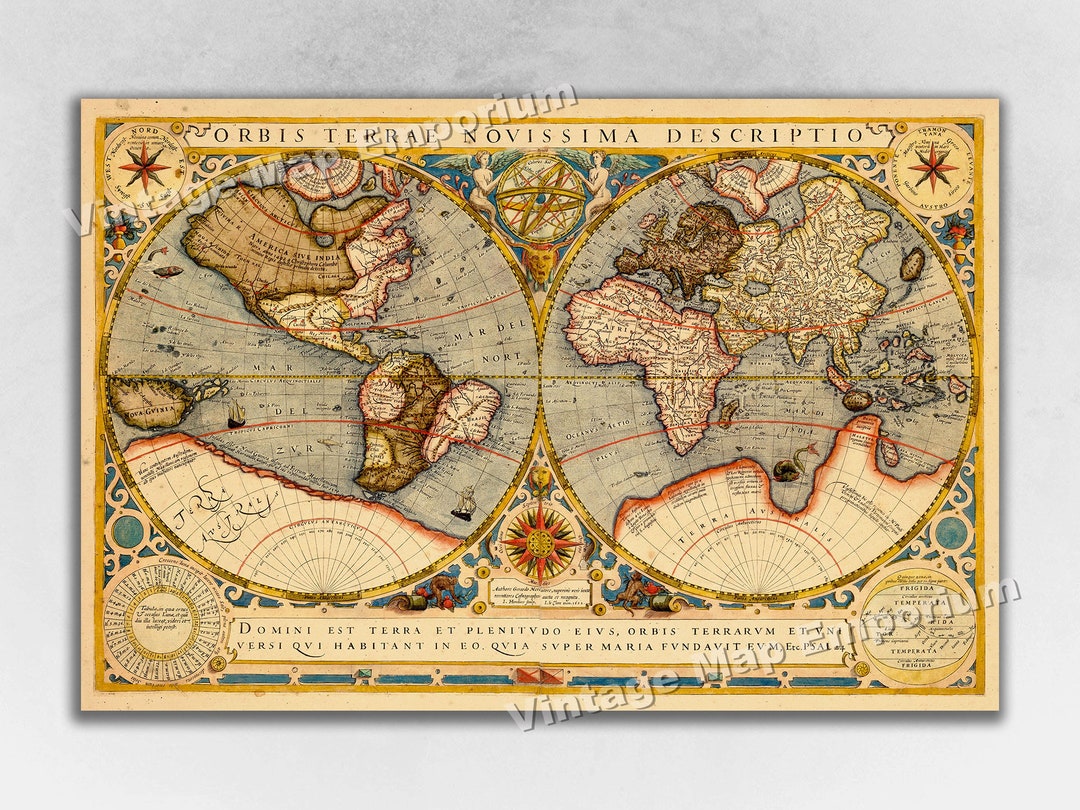 1602 World Map by Jodocus Hondius - Orbis Terrae Novissma Descriptio ...