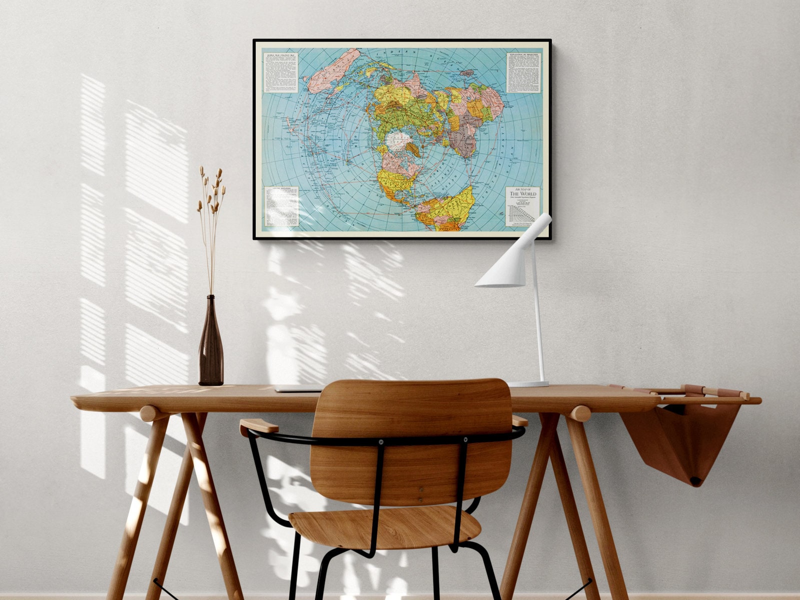 Flat Earth Map - Polar Azimuthal Equidistant Projection 1943 WWII Wall ...