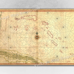 1650 Bahamas Caribbean Historic Nautical Map - Vintage Old World Wall ...