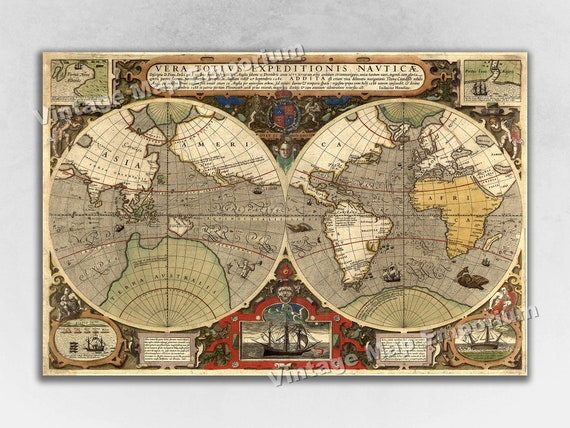 1595 Sir Francis Drake's Old World Voyages Exploration Map - Etsy