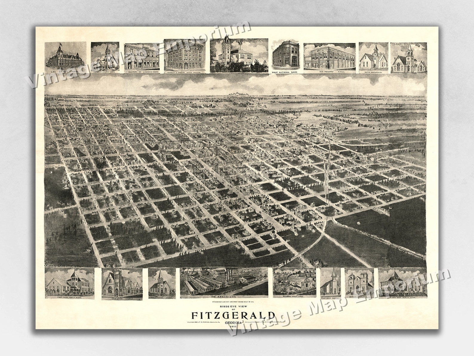 1908 Fitzgerald Georgia Map Panoramic Old City Map | Etsy