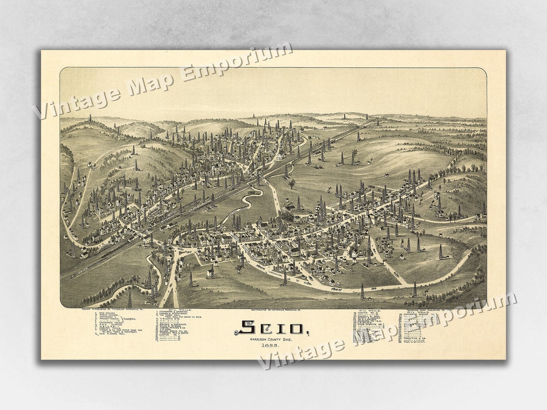 1899 Scio, Ohio Map - Panoramic Old City Map - Historic Birds Eye View ...