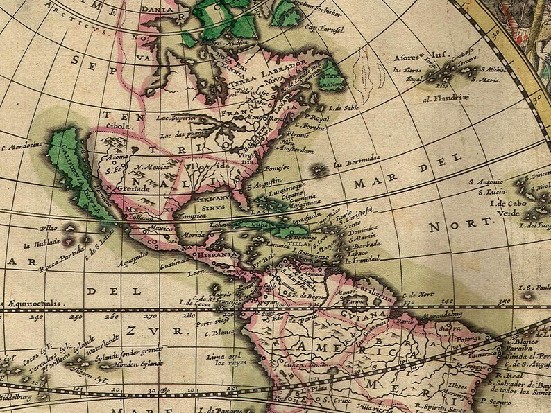 1689 Old World Map Featuring New Amsterdam Nova Totius - Etsy