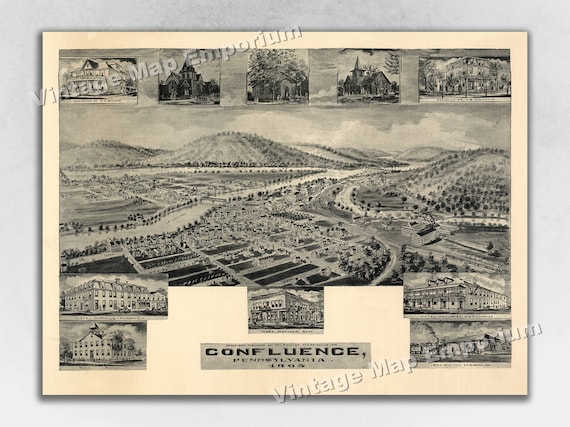 1905 Confluence Pennsylvania Map Panoramic Old City Map - Etsy