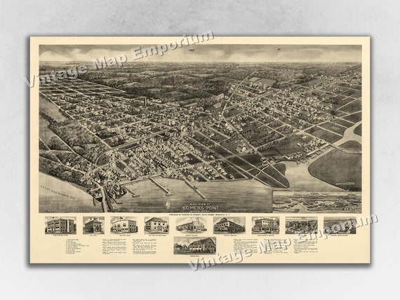 1925 Somers Point New Jersey Map Panoramic Old City Map - Etsy