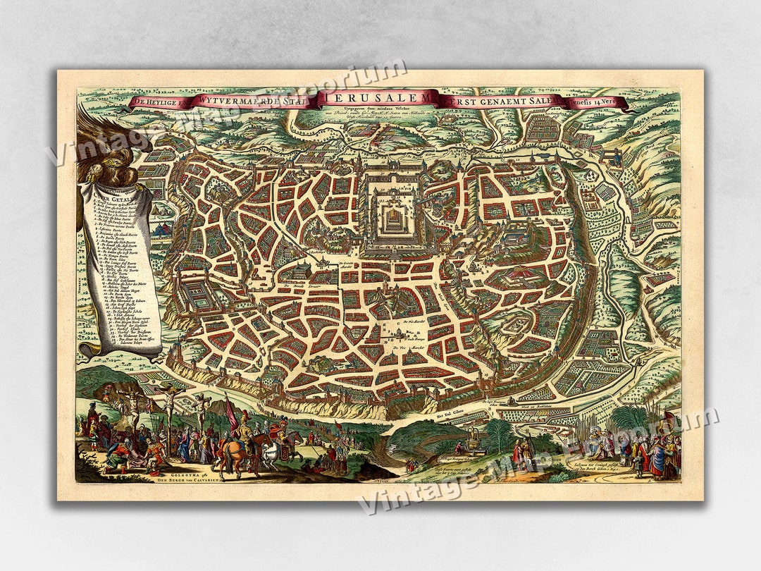 1660 Jerusalem City Map - Historic Map of the Holy Land - Vintage Old ...