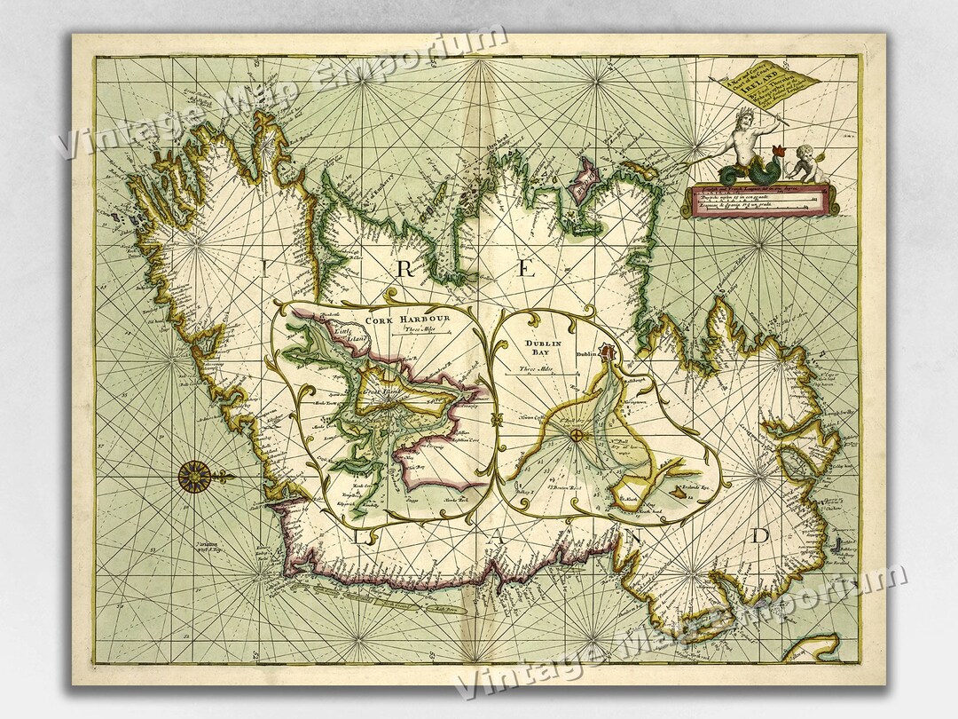 1702 Map of Ireland - "a New and Correct Chart of the Coast of Ireland ...