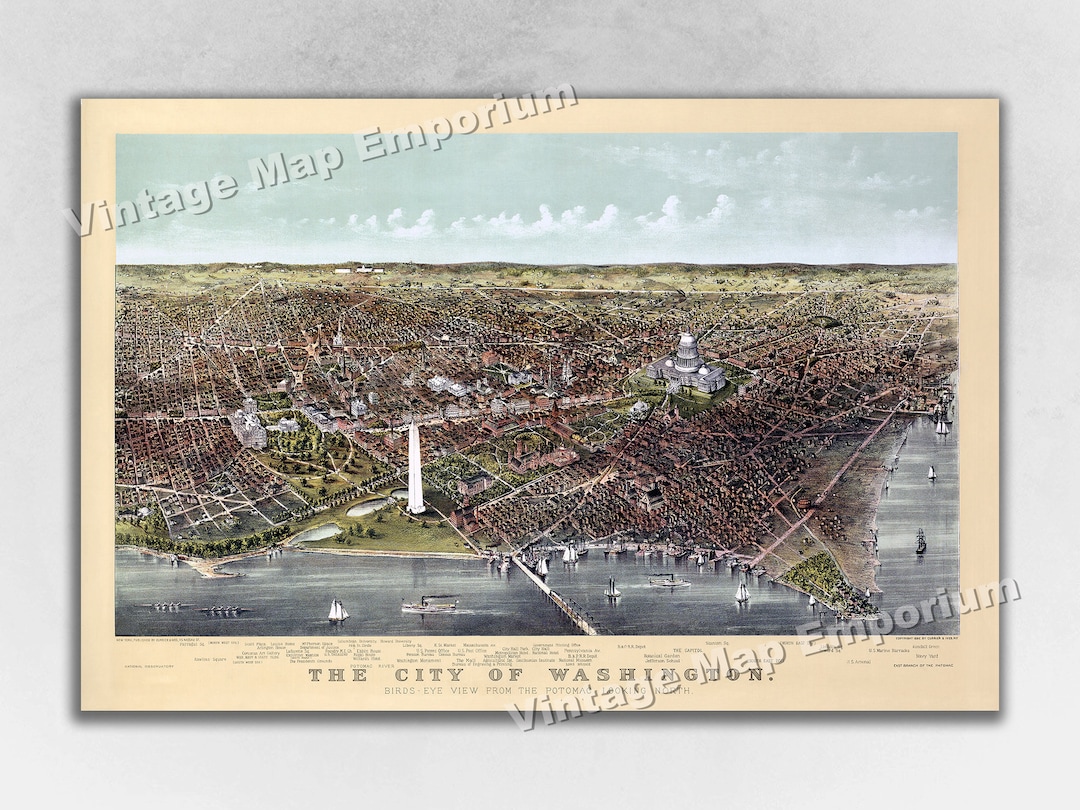 1892 Washington DC Map - Panoramic Old City Map - Historic Birds Eye ...