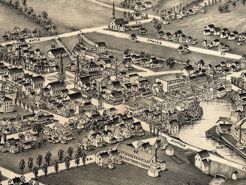 1892 Springville New York Map Panoramic Old City Map - Etsy