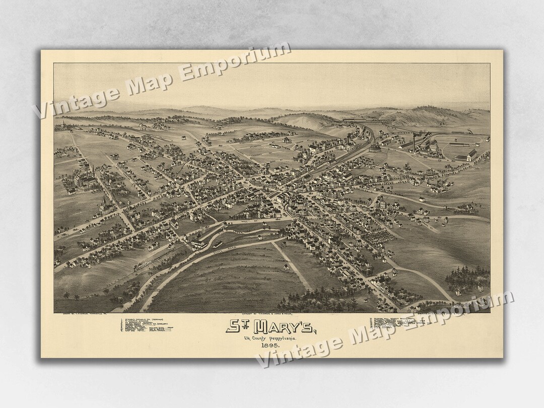 1895 St Marys, Pennsylvania Map - Panoramic Old City Map - Historic ...
