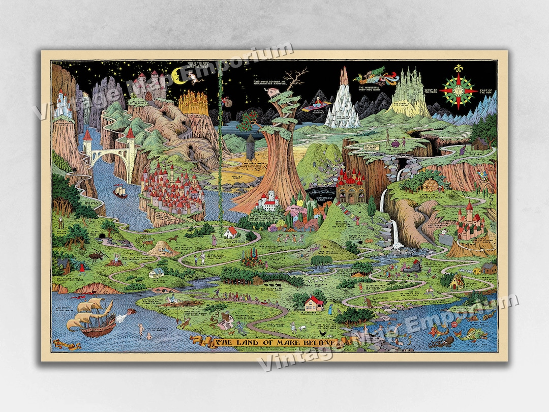 The Land of Make Believe - 1933 Vintage Fairy Tale Map Poster Nursery ...