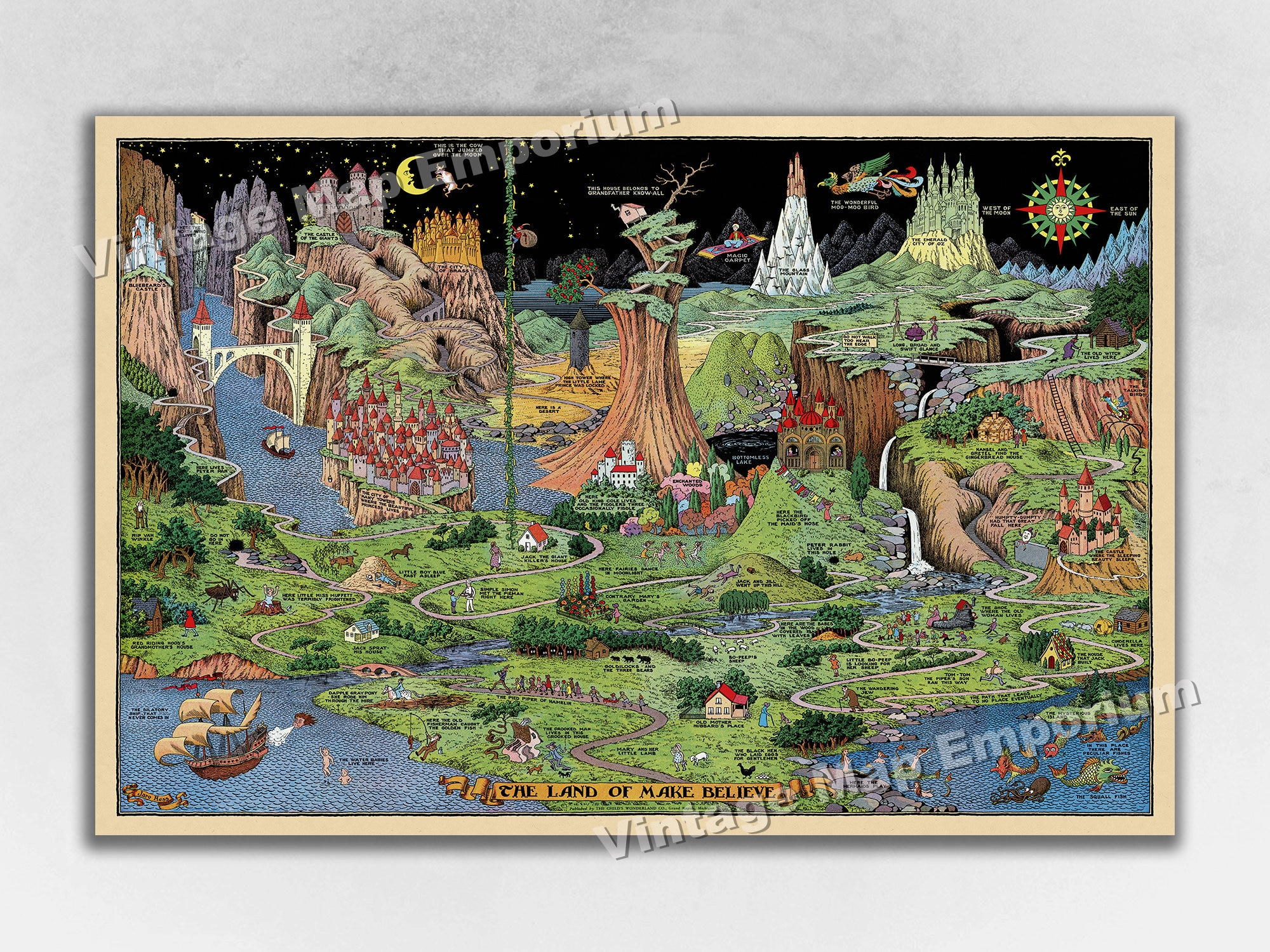 The Land of Make Believe - 1933 Vintage Fairy Tale Map Poster Nursery ...