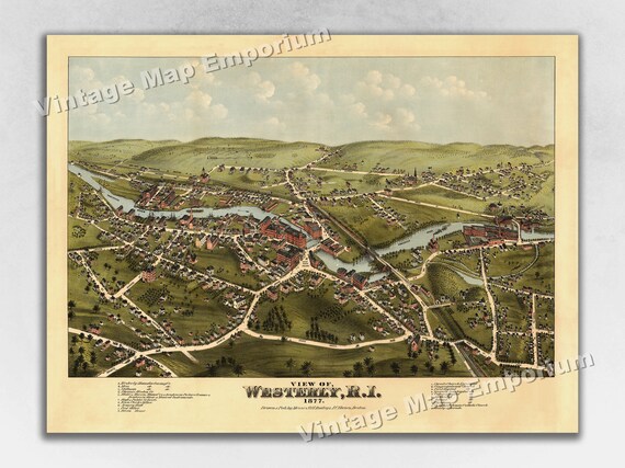 1877 Westerly Rhode Island Map Panoramic Old City Map - Etsy