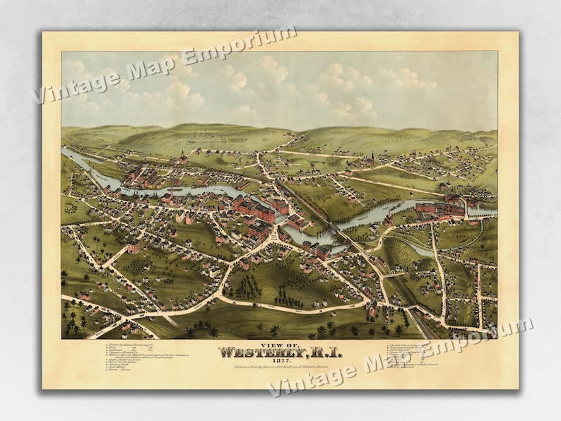 1877 Westerly Rhode Island Map Panoramic Old City Map - Etsy