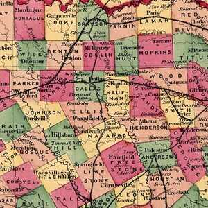 1875 County Map of State of Texas and Oklahoma Indian Territory - Etsy