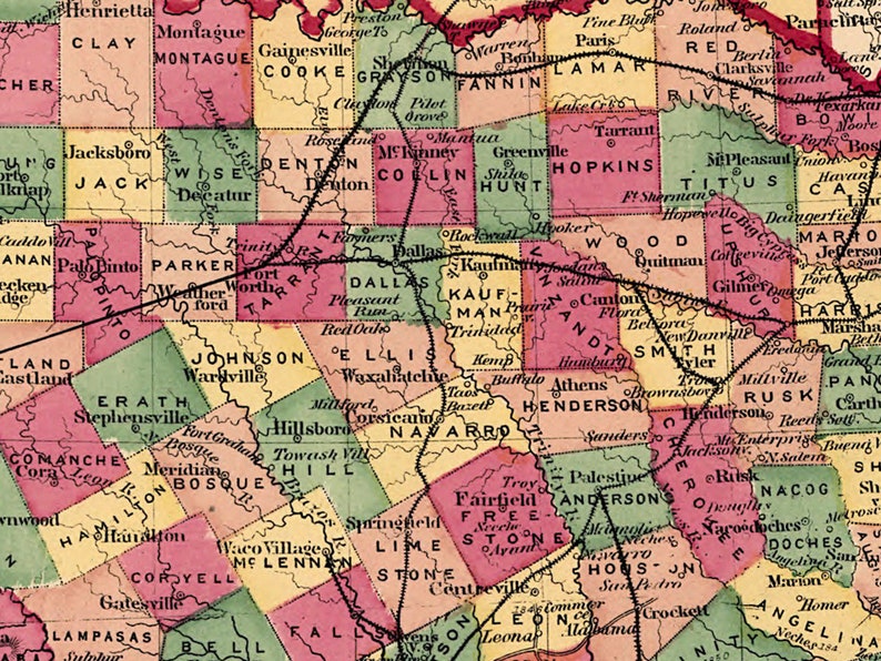 1875 County Map of State of Texas and Oklahoma Indian - Etsy