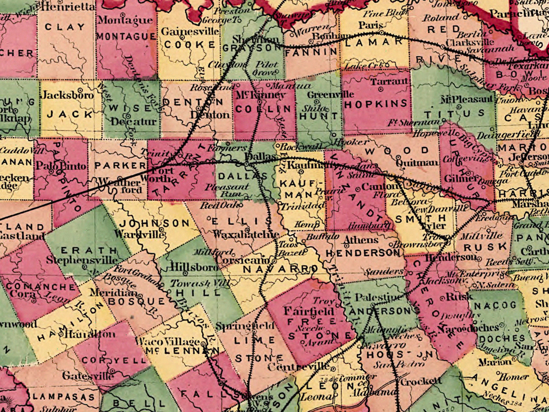 1875 County Map of State of Texas and Oklahoma Indian Territory - Etsy