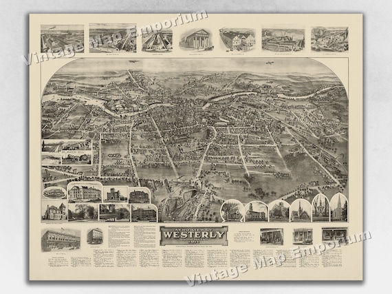 1911 Westerly Rhode Island Map Panoramic Old City Map - Etsy