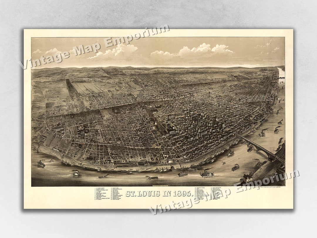 1895 St Louis, Missouri Map - Panoramic Old City Map - Historic Birds ...