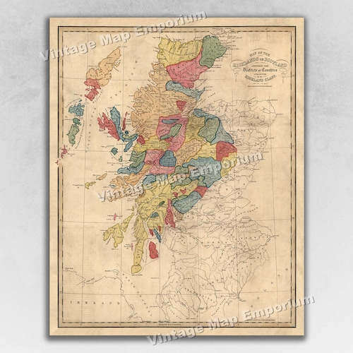 1899 Clans of Scotland Map Poster Print Historical Old - Etsy