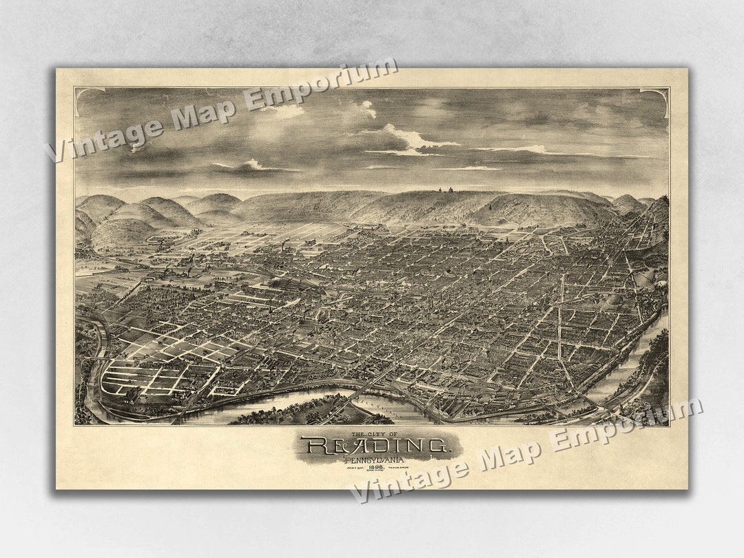 1898 Reading, Pennsylvania Map - Panoramic Old City Map - Historic ...
