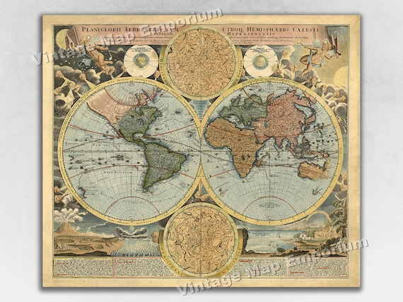 1716 Historic Celestial Old World Exploration Wall Map Poster - Etsy