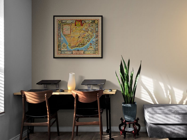 1950s Illustrated Map of South Africa Vintage Style Pictorial - Etsy