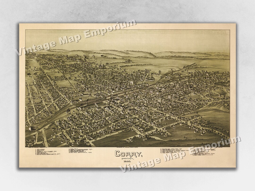 1895 Corry, Pennsylvania Map - Panoramic Old City Map - Historic Birds ...
