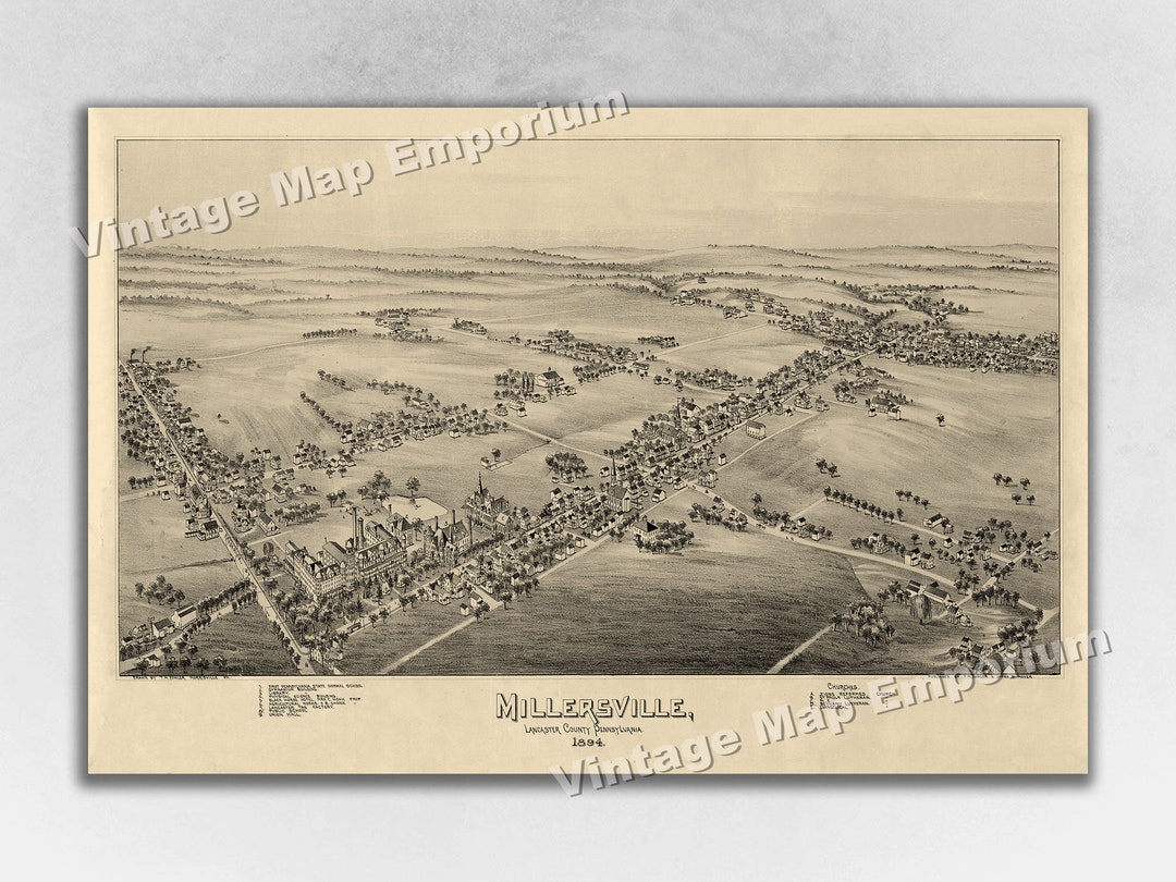 1894 Millersville, Pennsylvania Map - Panoramic Old City Map - Historic ...