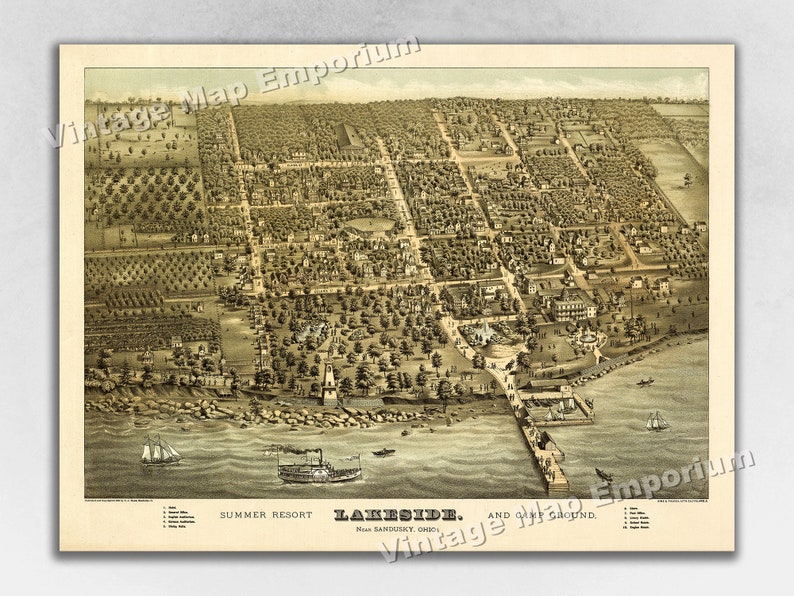 1884 Lakeside Ohio Map Panoramic Old City Map Historic - Etsy