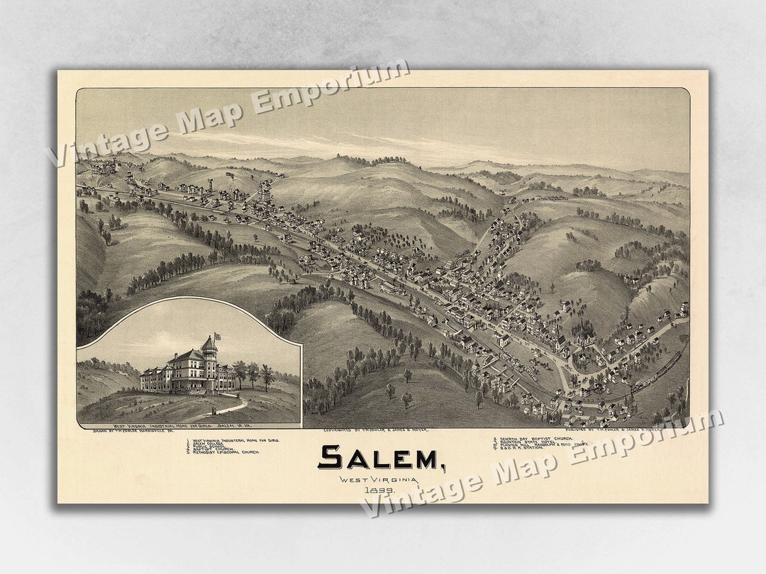 1899 Salem, West Virginia Map - Panoramic Old City Map - Historic Birds ...