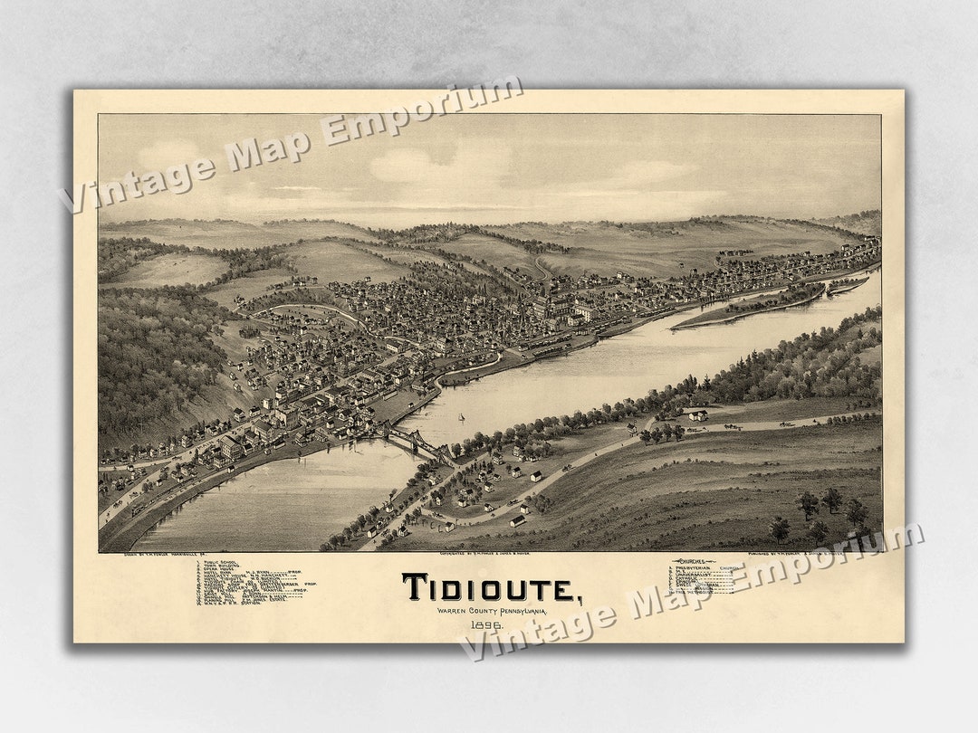 1896 Tidioute, Pennsylvania Map - Panoramic Old City Map - Historic ...