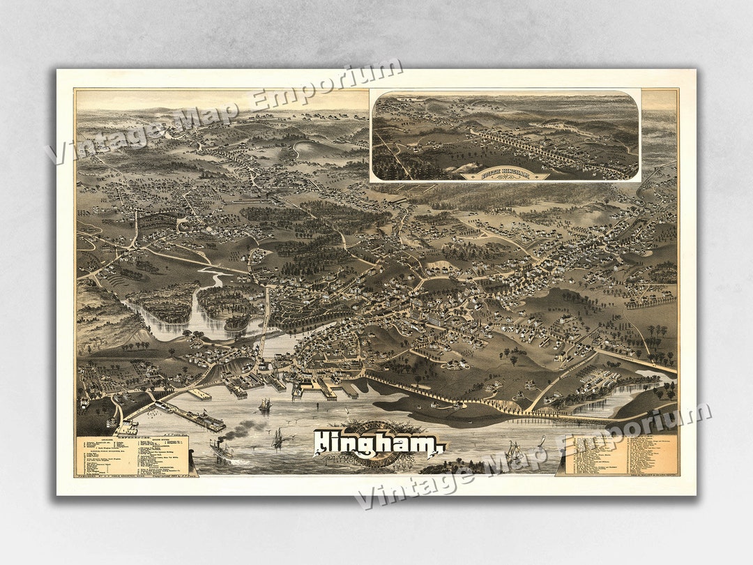 1885 Hingham, Massachusetts Map - Panoramic Old City Map - Historic ...